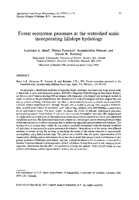 Pdf Forest Ecosystem Processes At The Watershed Scale Basis For Distributed Simulation