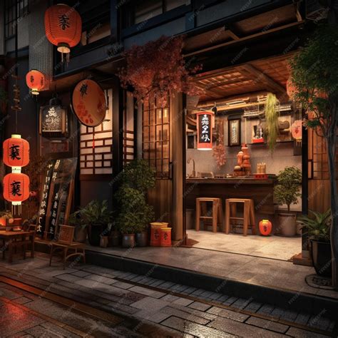 Premium Ai Image A Street Scene With A Japanese Restaurant In The