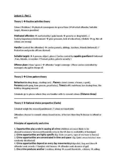 Crm Notes Summary Of The Whole Lecture Lecture 1 Part 1 Theory 1 Routine Activities Theory