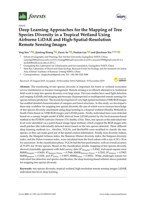 Pdf Deep Learning Approaches For The Mapping Of Tree Species Diversity In A Tropical Wetland