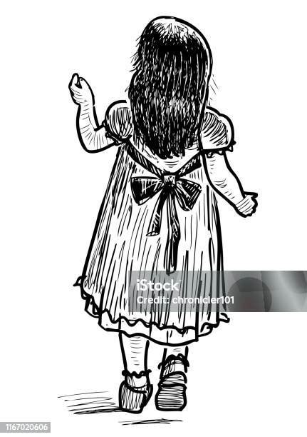 길을 걷는 어린 소녀의 스케치 소녀에 대한 스톡 벡터 아트 및 기타 이미지 소녀 흑백 걷기 Istock