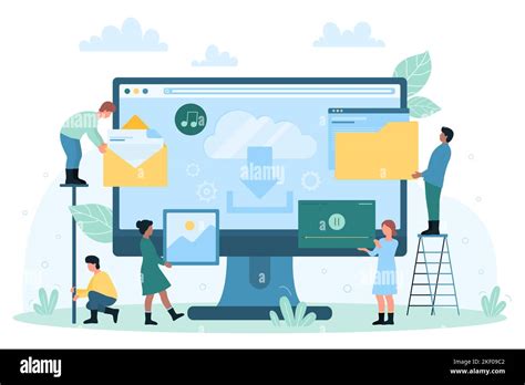 Free Download Multimedia Files And Documents Vector Illustration Cartoon Tiny People Upload