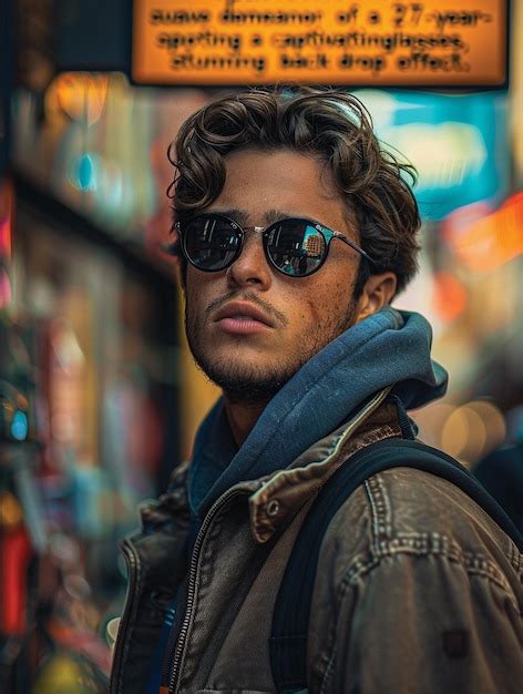 A Man With Glasses Wearing A Jacket With A Hoodie Premium Ai