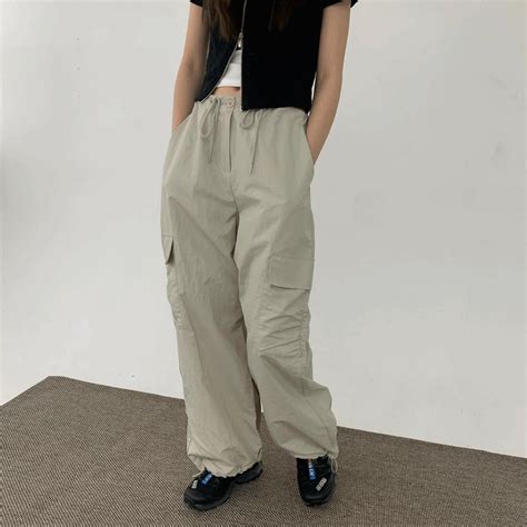 국내자체제작 봄 여름 나일론 셔링 여자 와이드 투웨이 카고팬츠 에이블리