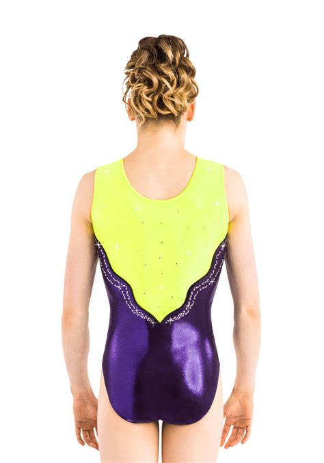 Ervy Mallory Leotard Violet Neon Yellow And Black Elite Gymnastics