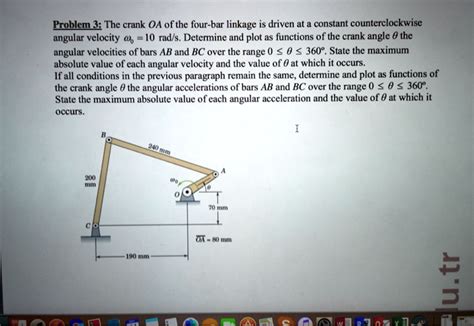 Solved Problem 3 The Crank Oa Of The Four Bar Linkage Is Driven At A