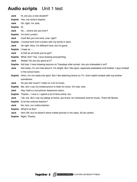 Audio Scripts Unit 1 Test Pdf