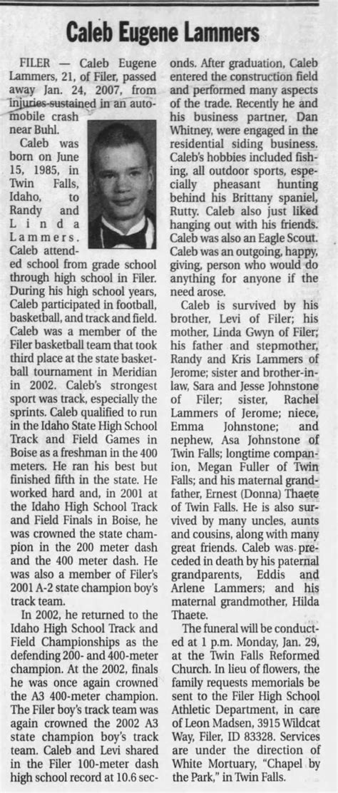 Obituary For Caleb Eugene Lammers 1985 2007 Aged 21 ™