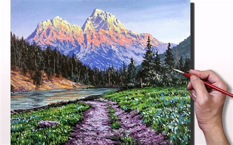 【丙烯画】【绘画教程】【中字】山间的朝霞 Acrylic Painting Mountain Alpenglow哔哩哔哩bilibili