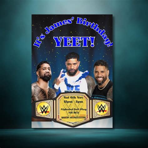 Wwe Wrestling Jey Uso Birthday Invitation Yeet Digital Editable Print