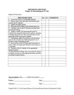 Fillable Online PROCEDURE CHECKLIST Chapter Discontinuing An IV Line Fax Email Print PdfFiller