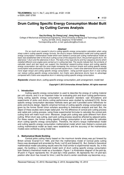 Pdf Drum Cutting Specific Energy Consumption Model Built By Cutting Curves Analysis