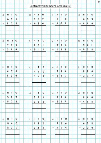 Subtraction Worksheets Grid