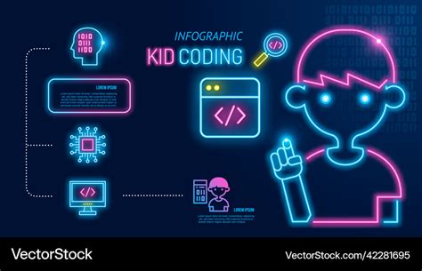 Kid Coding Infographic Icon Neon Boy Programming Vector Image