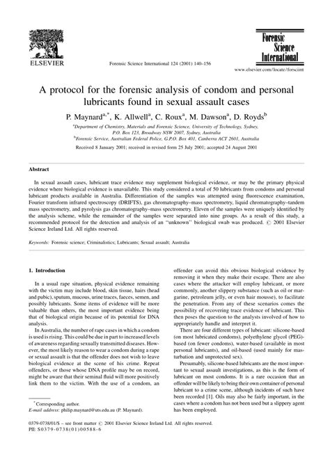 PDF A Protocol For The Forensic Analysis Of Condom And Personal Lubricants Found In Sexual