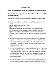 Economics 322 Fall 2022 Mid Term Hint Sheet 1 Doc Economics 322