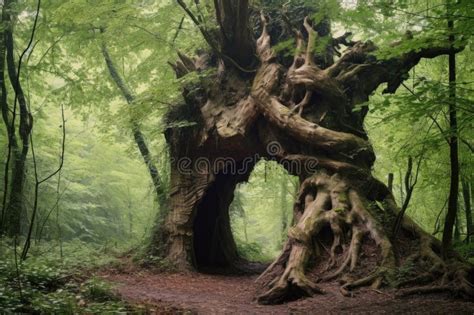 Ancient Twisted Tree Trunk In Dense Woods Stock Image Image Of Dense