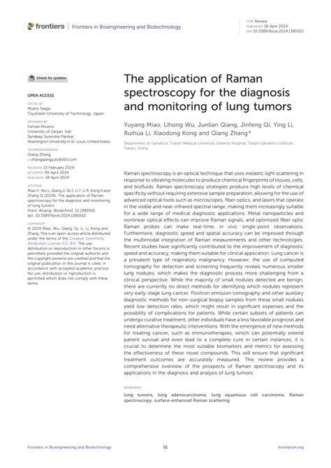 Pdf The Application Of Raman Spectroscopy For The Diagnosis And Monitoring Of Lung Tumors