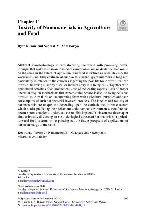 Pdf Toxicity Of Nanomaterials In Agriculture And Food