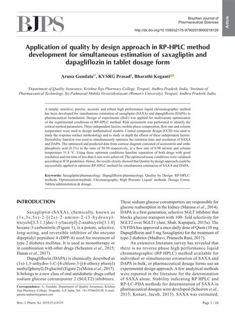 Pdf Application Of Quality By Design Approach In Rp Hplc · 2014 And The Rp Hplc Method In