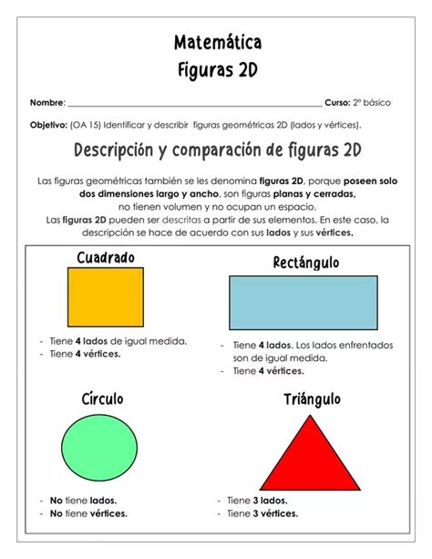 Guía De Trabajo Descripción Y Comparación De Figuras 2d 2° Básico