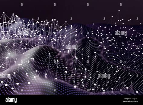 Abstract Digital Landscape With Interconnected Dots And Lines Forming A Network On A Dark