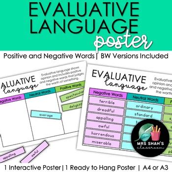 Evaluative Language Posters 2 Evaluative Word Posters By Mrs Shah S Classroom