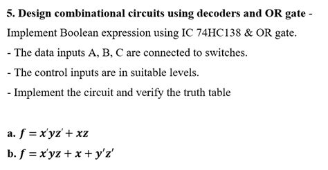 Solved 5 Design Combinational Circuits Using Decoders And Or Gate
