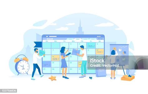 사람들은 함께 일정을 작성하고 작업 및 미리 알림을 설정합니다 계획 일정 온라인 웹 페이지 인터페이스 플래너 주최자 달력 프로젝트 계획 작업 프로세스 팀워크 커뮤니케이션