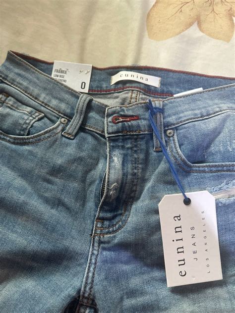 Tattered Eunina Low Rise Girlfriend Jeans Womens Fashion Bottoms