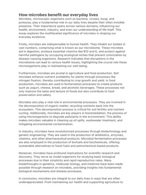 How Microbes Benefit Our Everyday Lives Pdf Microorganism Foods