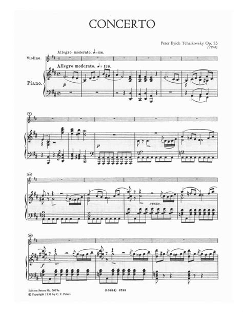 Tchaikovsky Concerto In D Major Op 35 Violin And Piano Evergreen