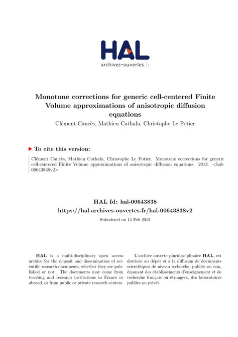 Pdf Monotone Corrections For Generic Cell Centered Finite Volume