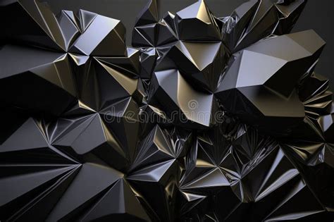 Faceted Dark Black Background With Triangles And Artistic Faceted 3d