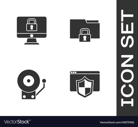 Set Browser With Shield Lock On Monitor Ringing Vector Image