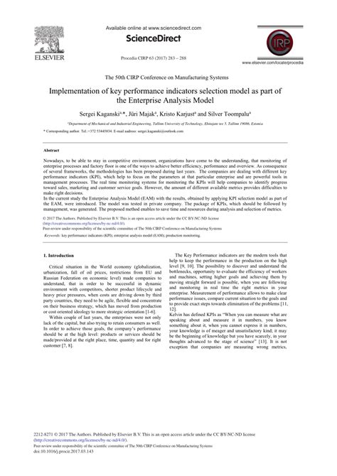 Pdf Implementation Of Key Performance Indicators Selection Model As
