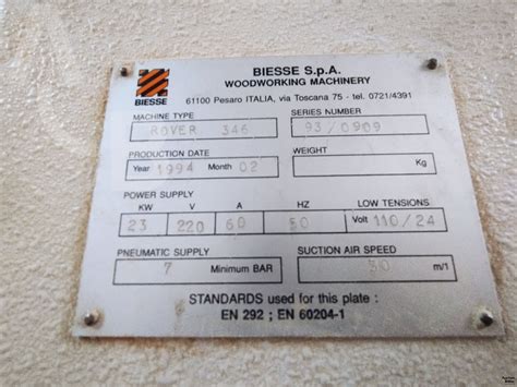 Biesse Rover 346 Atc Auction Baltic