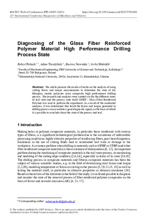 Pdf Diagnosing Of The Glass Fiber Reinforced Polymer Material High Performance Drilling