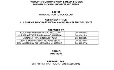 Uitm Cover Page Assignment Template University Assignment Cover Page