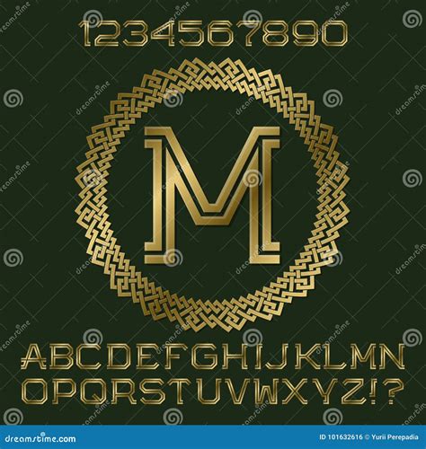 Golden Angular Letters And Numbers Of Two Stripes Monogram With Wings