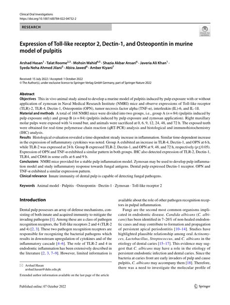 Pdf Expression Of Toll Like Receptor 2 Dectin 1 And Osteopontin In