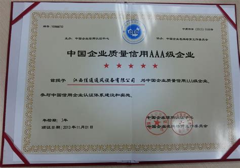 中国企业质量信用aaa级企业 资质荣誉 消防通风排烟设备厂家专业生产销售排烟风机正压送风机气体灭火泄压装置江西鑫佳通科技股份有限公司