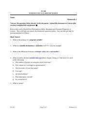 Introduction To Computer Science Homework Program Variables