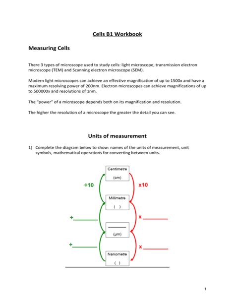 Cell Measurement Microscopy Workbook