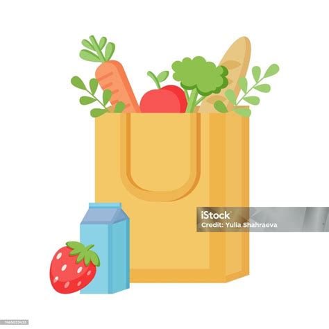 우유 샐러드 빵 사과 당근 딸기가 든 에코 백 폐기물 제로 개념 0에 대한 스톡 벡터 아트 및 기타 이미지 0 가방 감소 Istock