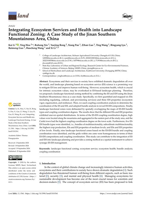 Pdf Integrating Ecosystem Services And Health Into Landscape