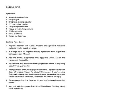 Cheesy Puto Ingredients Pdf Cooking Food And Wine