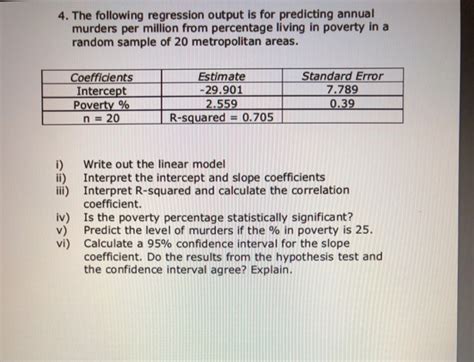 Solved 4 The Following Regression Output Is For Predicting