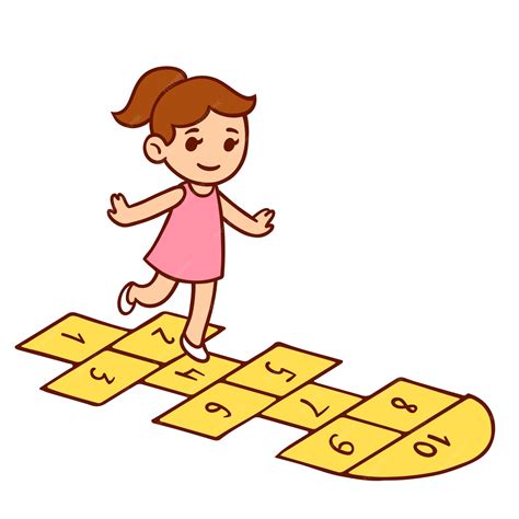 Niña Jugando A La Rayuela De Dibujos Animados Clipart Vector
