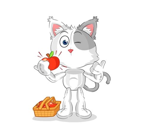 Premium Vector Cat Eating An Apple Illustration Character Vector